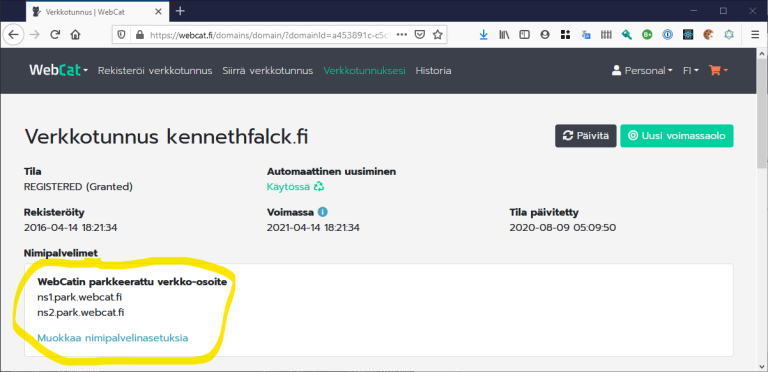 WebCatin hallittu DNS-nimipalvelu – WebCat-palvelun käyttöohjeet